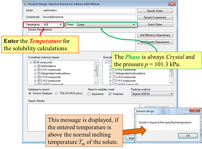 Enter Temperature (Selective Solvent Design)